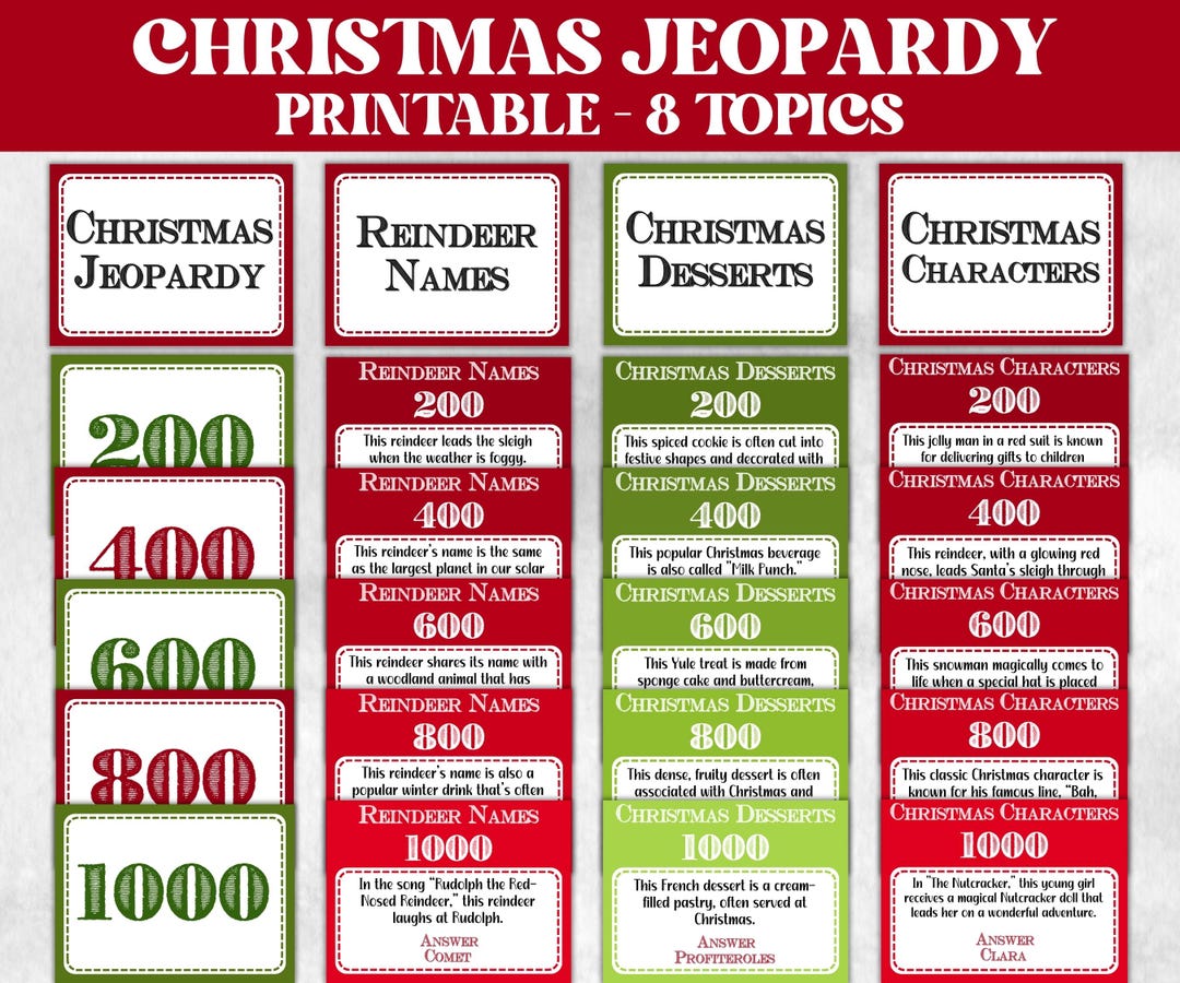 Christmas Jeopardy Game, Printable Holiday Trivia, Family Reunion Fun ...