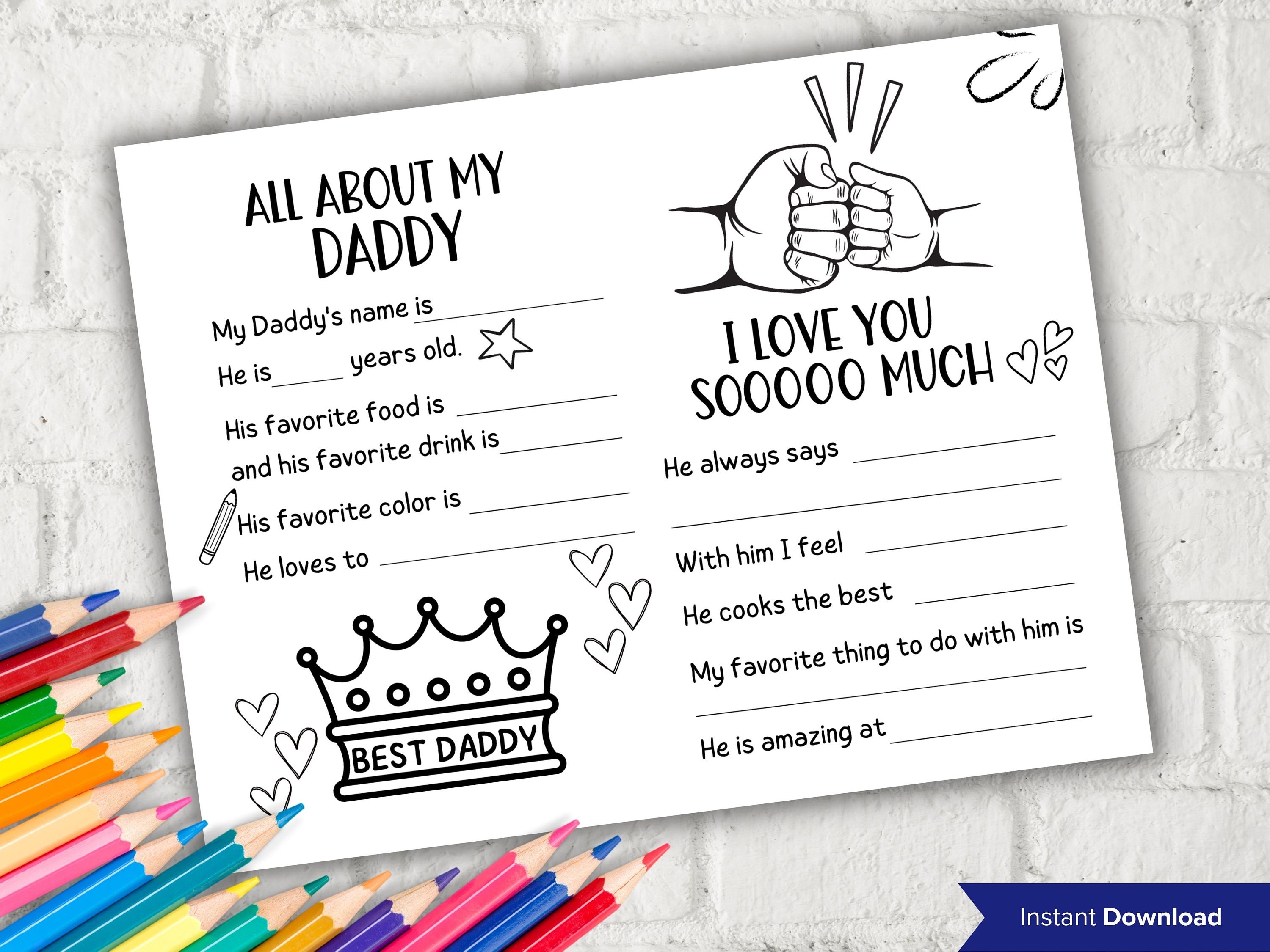 All About My Daddy Fill in the Blank I Father's Day - Etsy