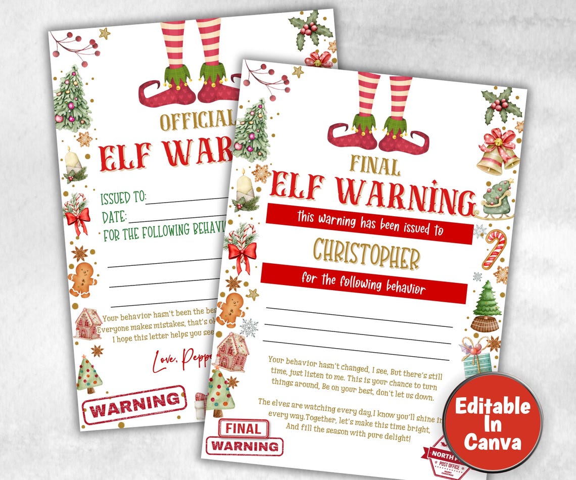 Elf Official Warning Letter, Final Warning Letter, Elf Letter Template ...