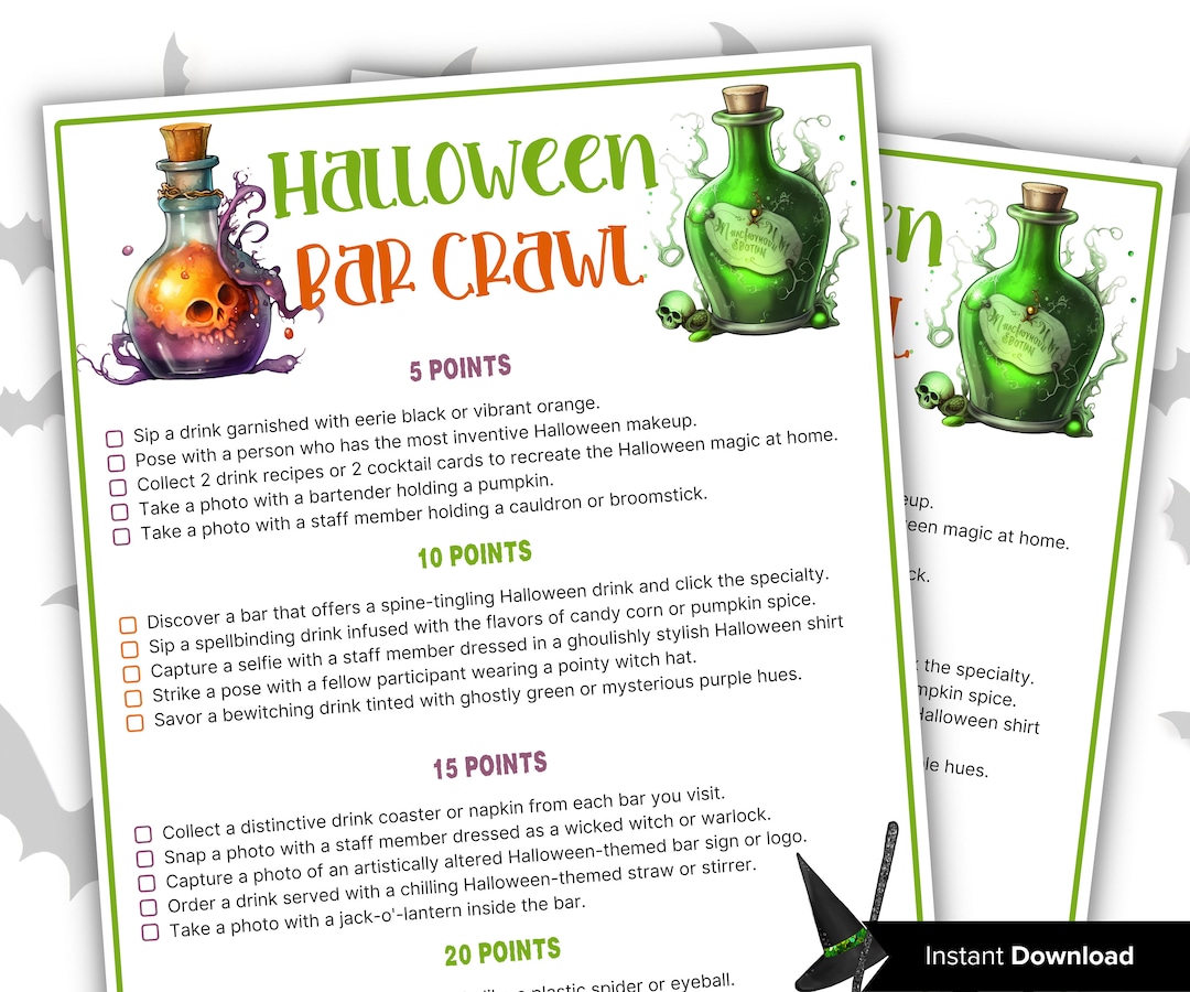 Halloween Bar Crawl Game, Bar Scavenger Hunt, Halloween Drinking Game ...