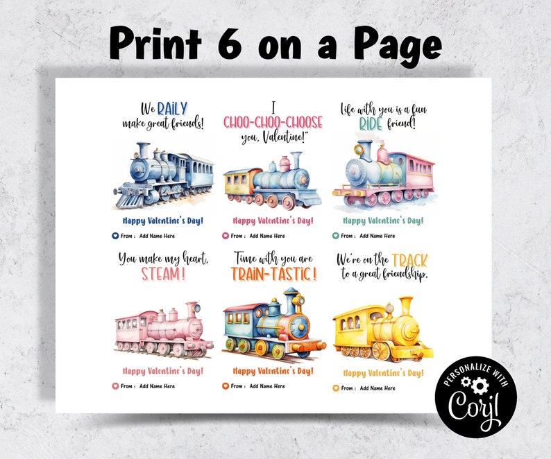 Editable Train Valentines Boys Valentine Valentine School Tag Class ...
