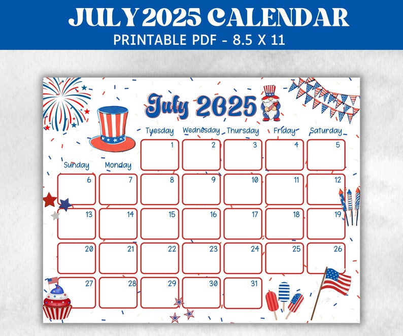Kids July 2025 Calendar, Printable 2025 Calendar, Homeschool Preschool ...