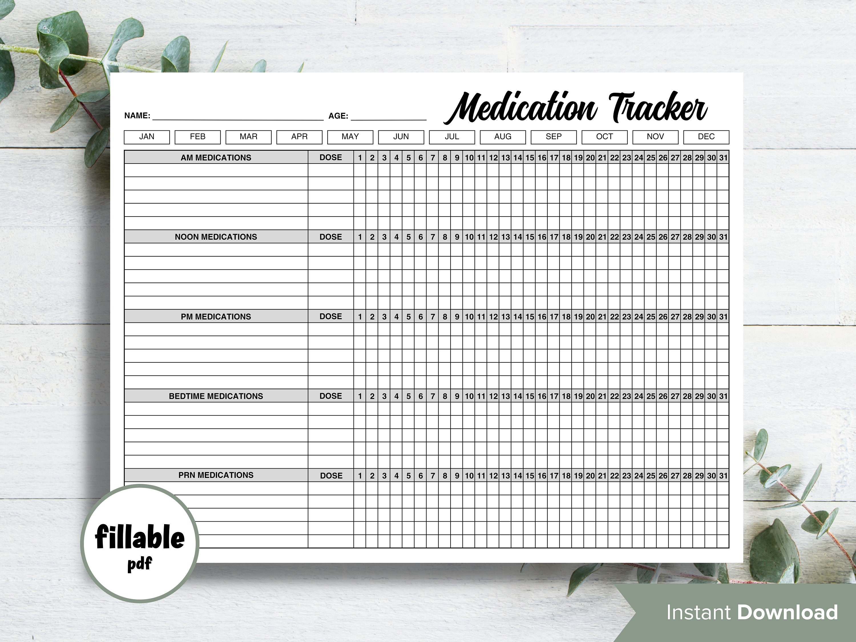 Daily Monthly Medication Tracker I Medication Log I Daily Medication ...