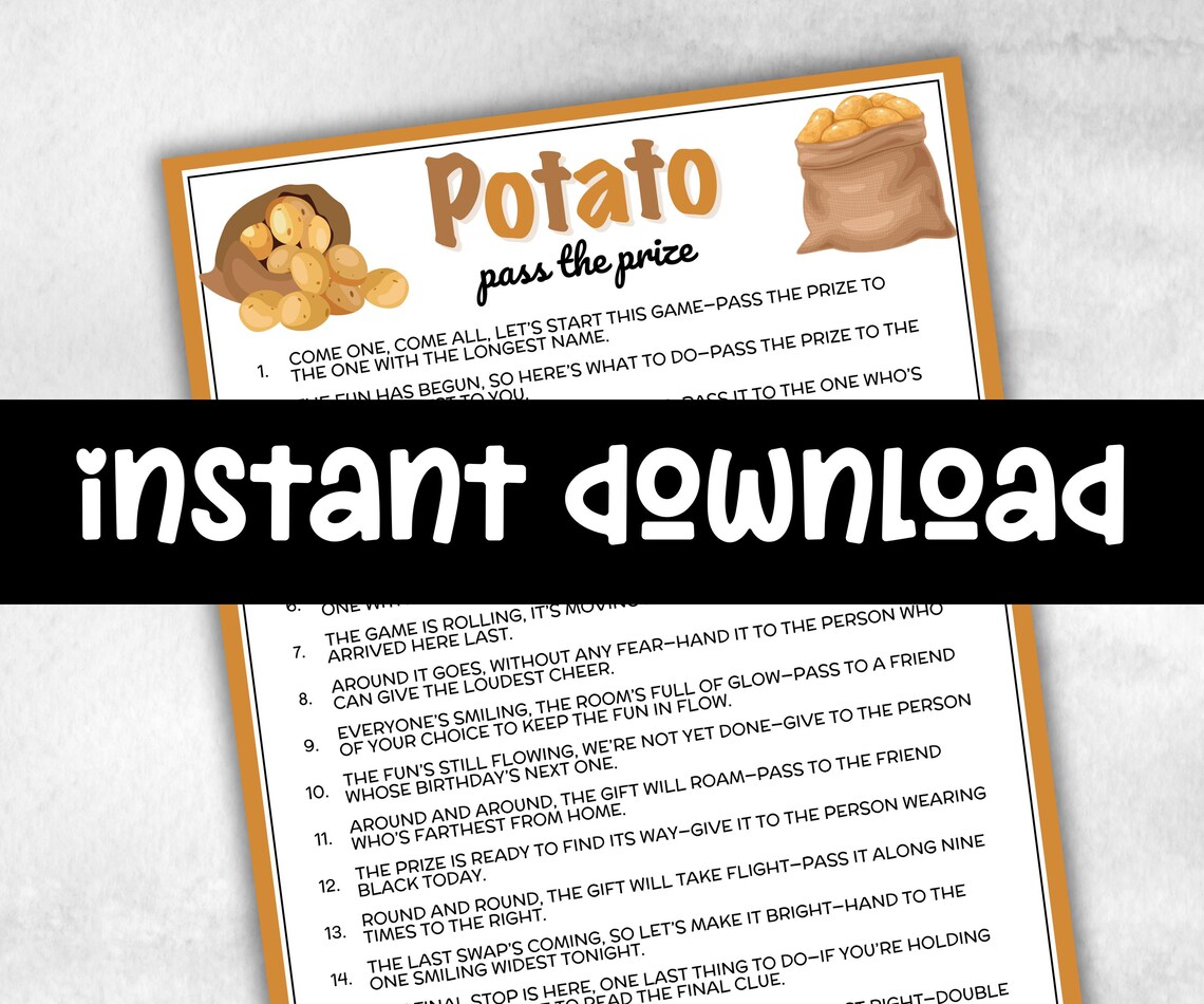 Potato Party Pass the Prize, Left Right Game, Potato Bar Themed ...