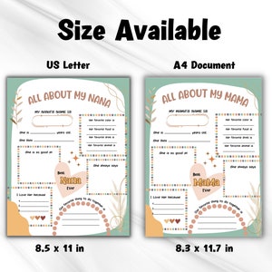 All About My Nana I Mothers Day Printable Gift Mothers Day ...