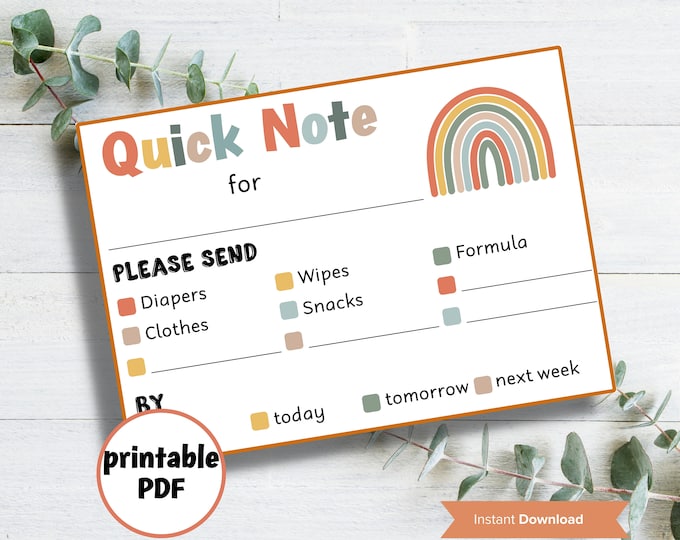 Printable Daycare Note | Teacher Going Home Note | Daycare Mail | Note ...