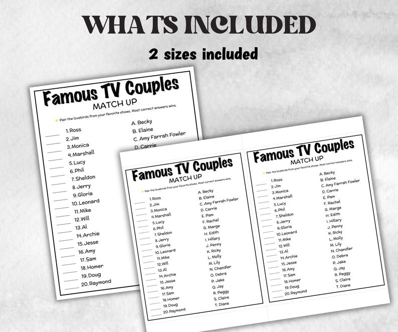 Famous TV Couples, Valentine Trivia Quiz, Family Activity, TV Show ...