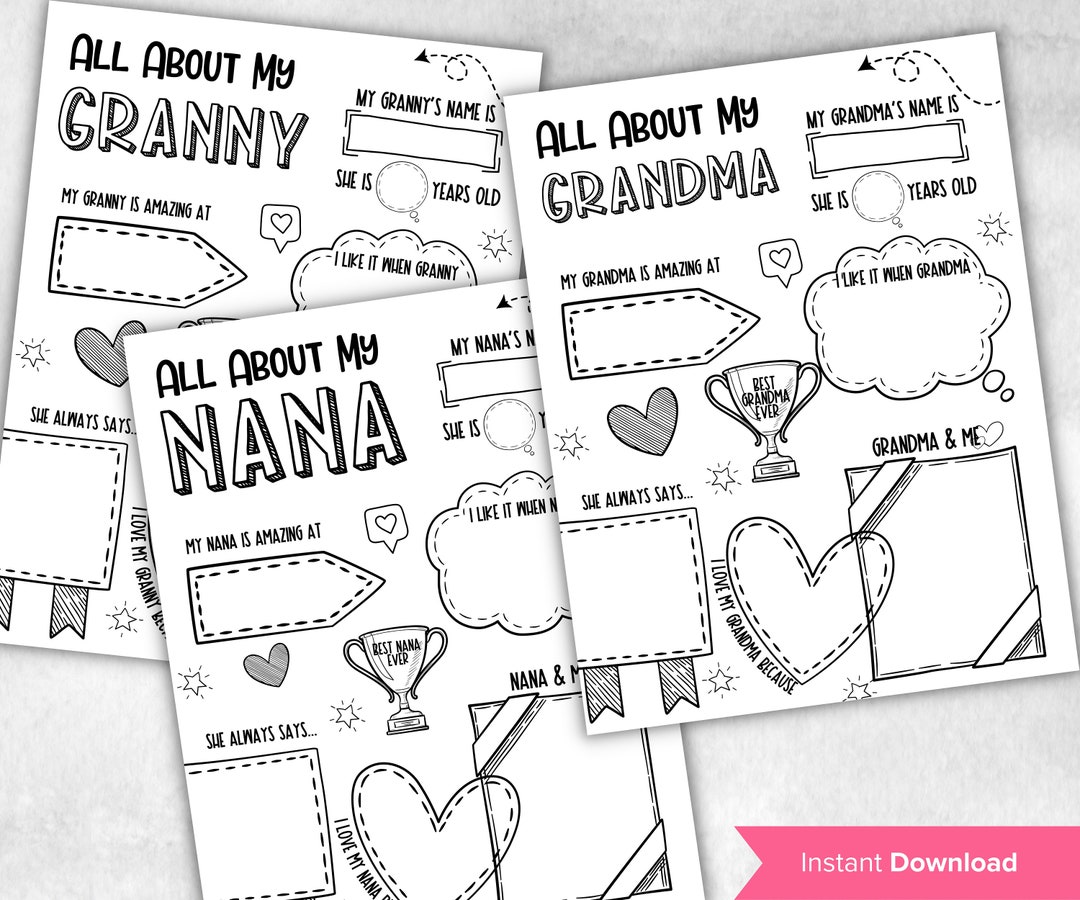 All About My Granny Gift I Mothers Day Printable Gift Mothers Day ...