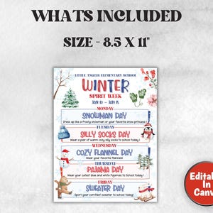 Customizable Winter School Spirit Week Flyer, PTO Schedule, December ...