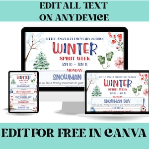 Customizable Winter School Spirit Week Flyer, PTO Schedule, December ...