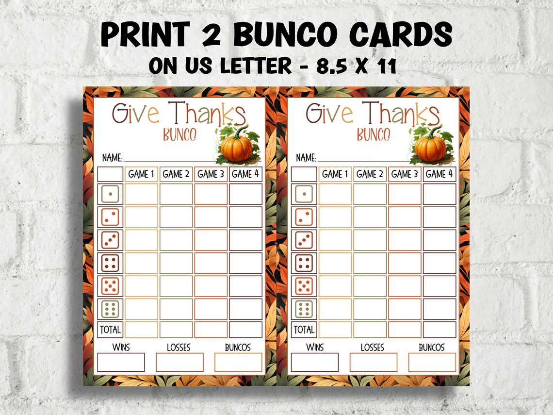 Thanksgiving Printable Bunco Cards I Bunco Score Cards I Bunco Score ...