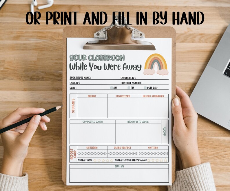 Fillable Substitute Teacher Notes I While You Were Away I Printable ...