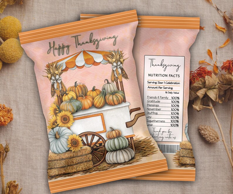 Thanksgiving Chip Bag Wrapper, Editable Thanksgiving Chip Bag, Chip Bag ...