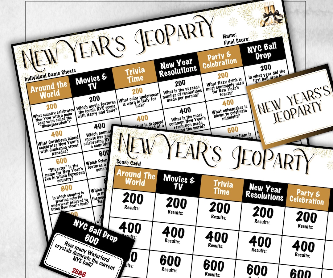New Years Jeopardy, Trivia Party, Printable Adult & Teen Activity, New ...