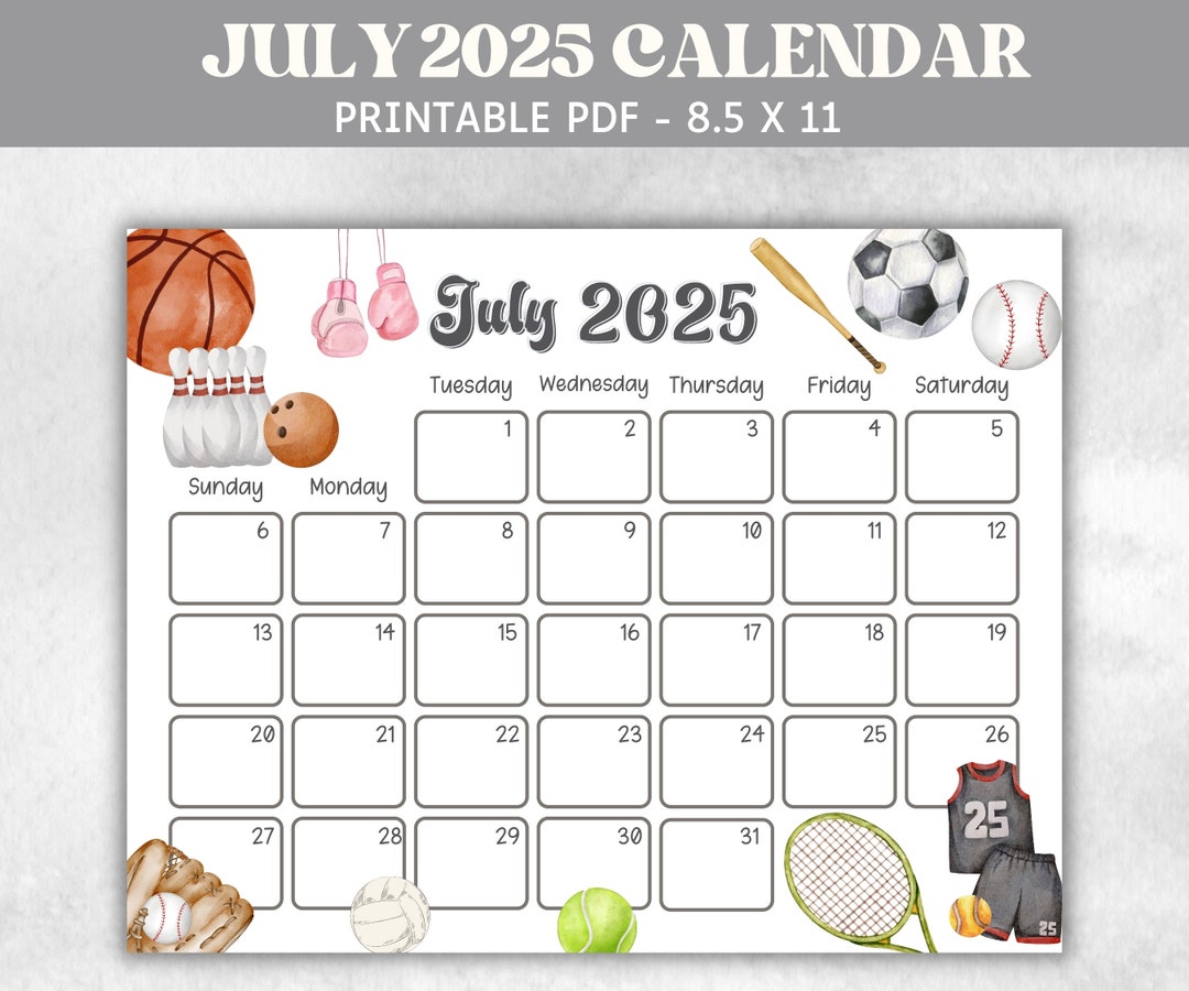 Kids July 2025 Calendar, Printable 2025 Calendar, Homeschool Preschool ...