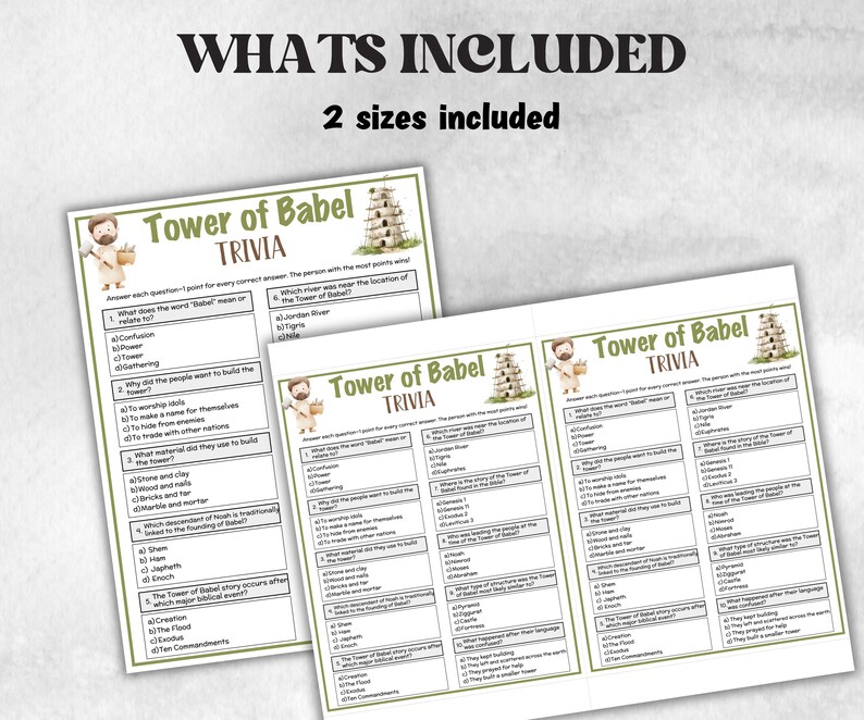 Tower of Babel Printable Trivia for Kid, Old Testament Activity ...