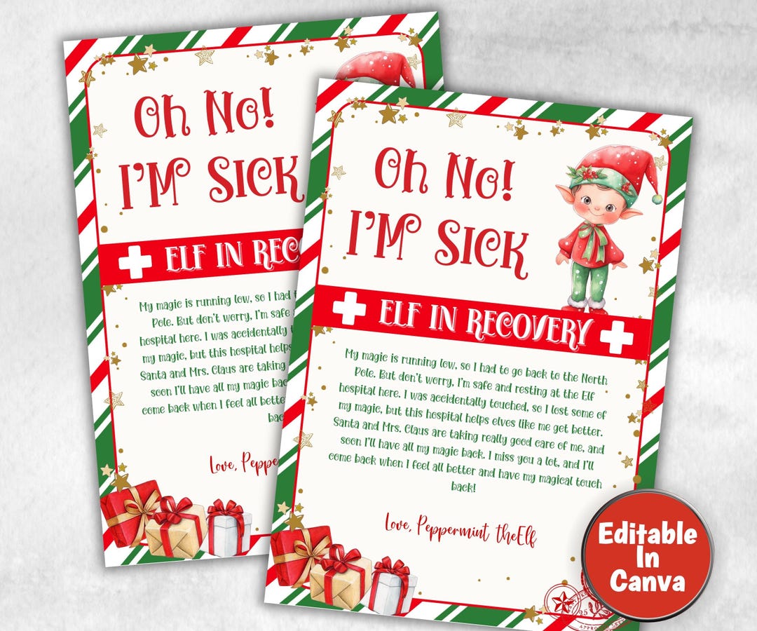 Oh No I’m Sick Elf Letter, Editable Elf Recovery Letter, Kids Elf ...