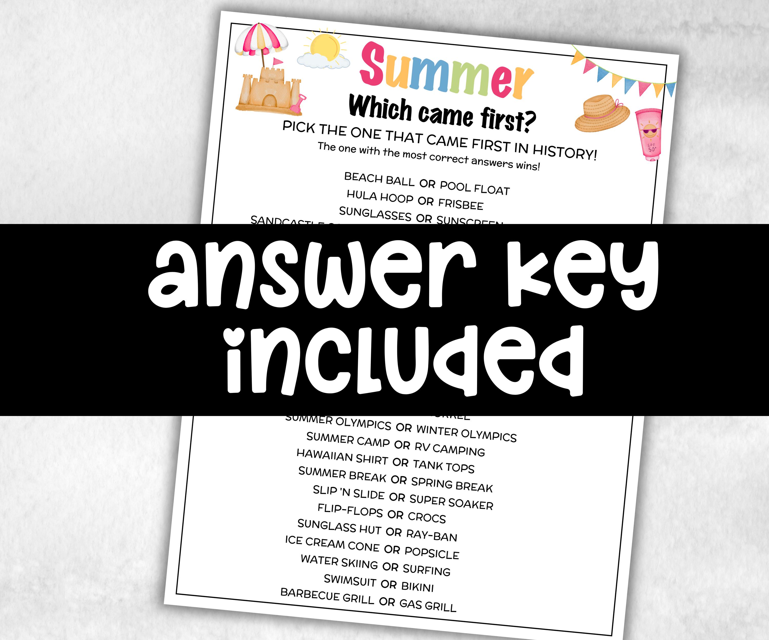 Summer Which Came First Trivia Game, Summer Break Trivia Quiz ...