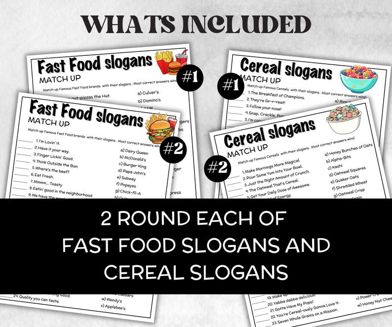 Slogan Trivia Game Bundle, TV Commercial Quiz, Cereal Slogan, Pop ...