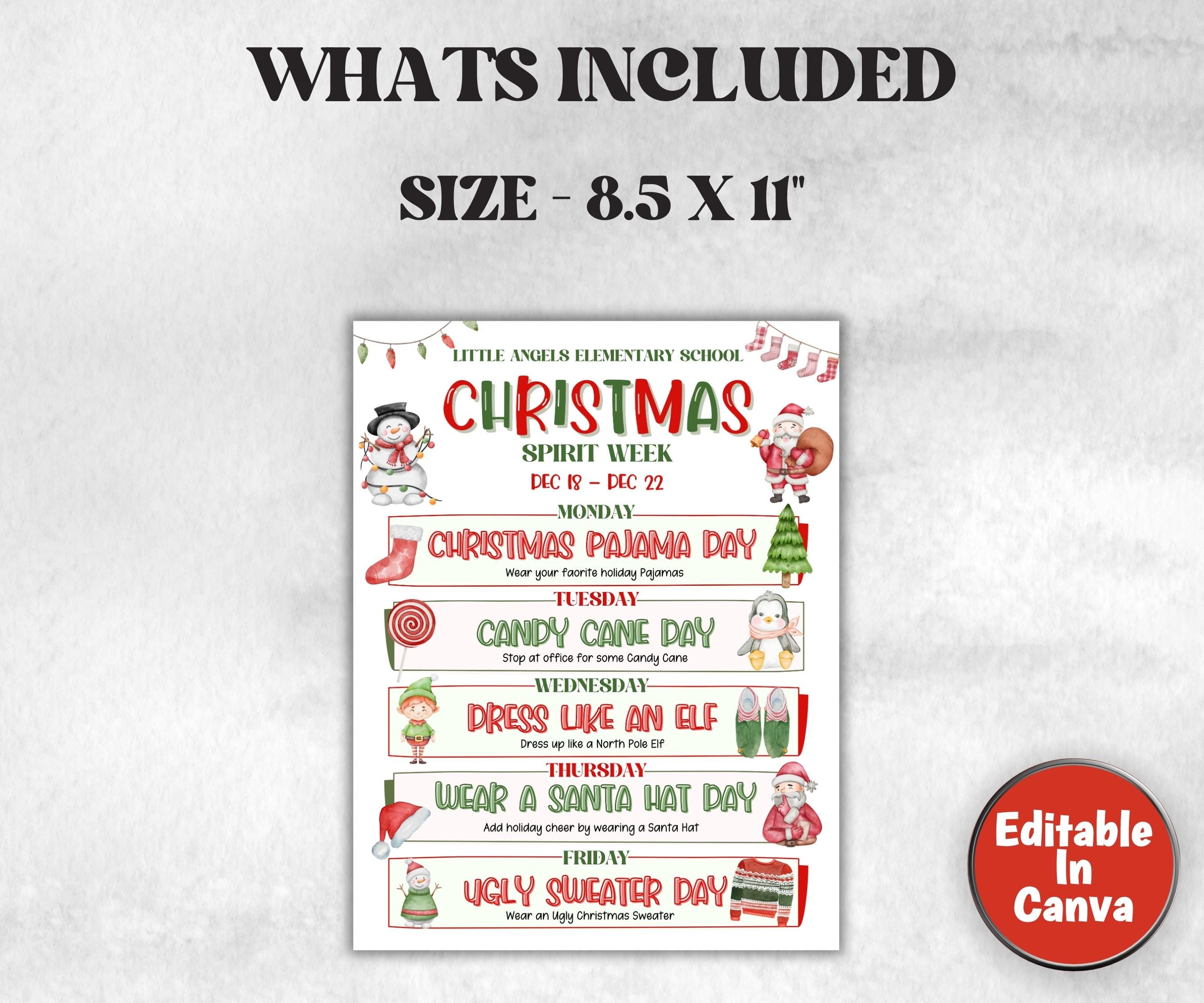 Customizable Holiday School Spirit Week Flyer, PTO Schedule, December ...