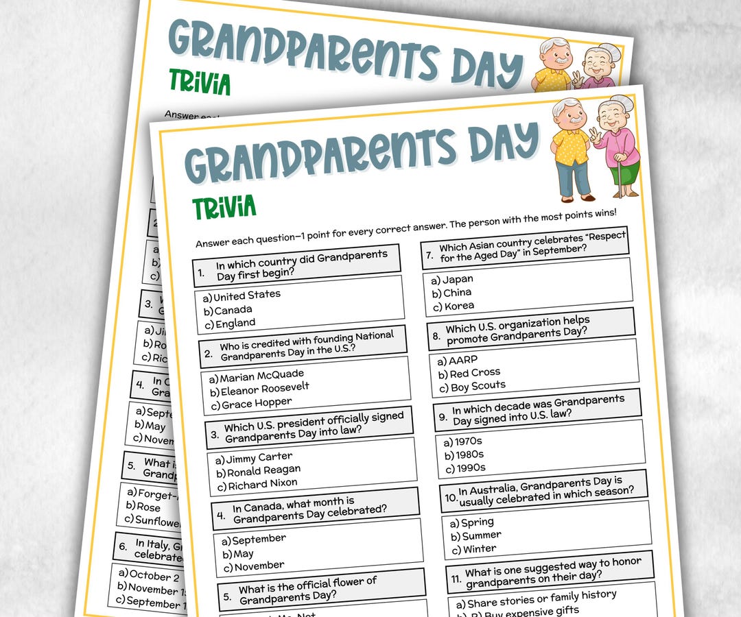 Grandparents Day Trivia, Grandkids Activity, Grandma Grandpa Party, Fun ...