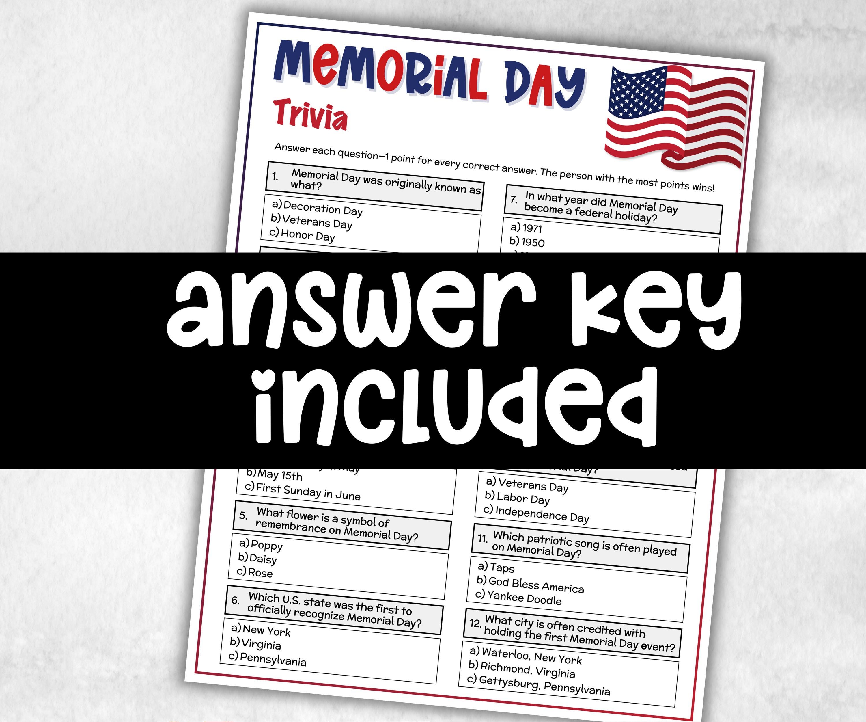 Memorial Day Trivia, Patriotic Trivia, American Indigenous Party ...