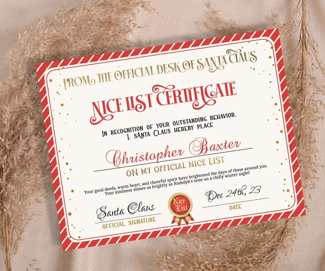 Santa Nice List Certificate, Christmas Letter, Editable Template, From ...