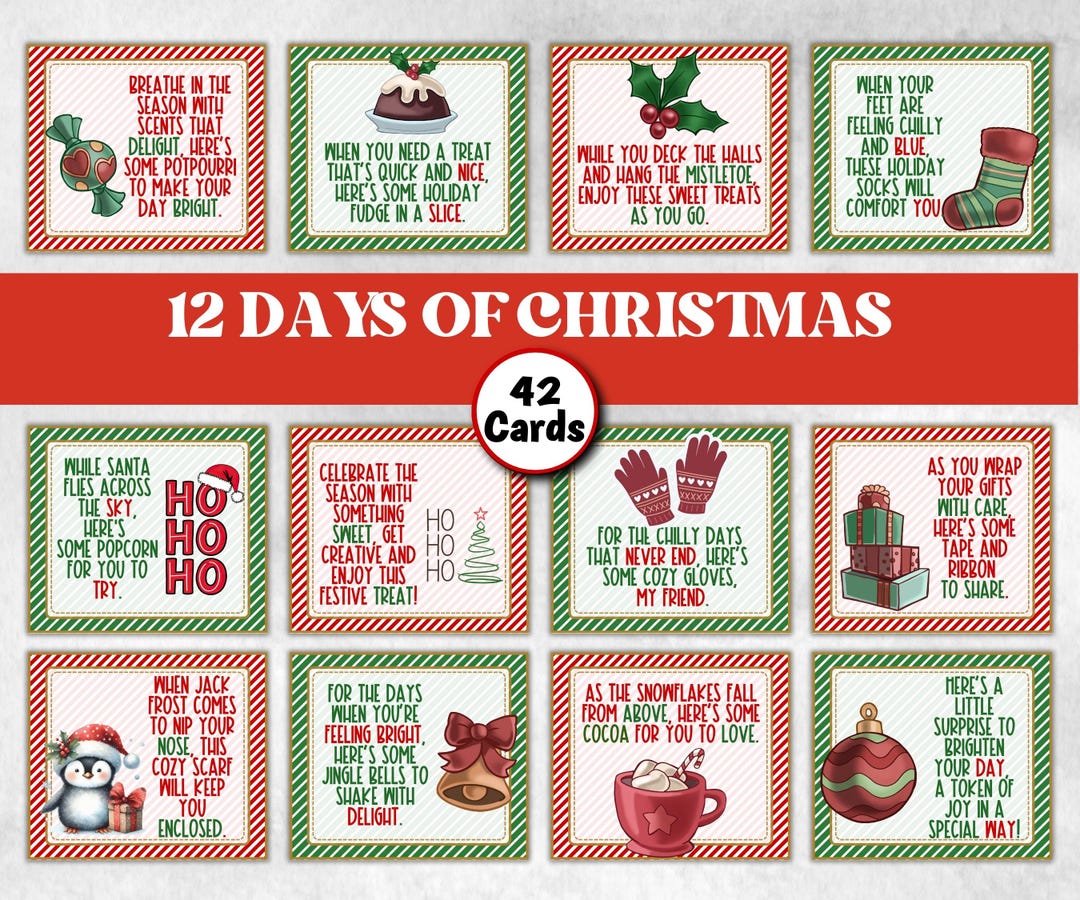Printable 12 Days of Christmas Gift Tags, Holiday Tags for Teachers ...
