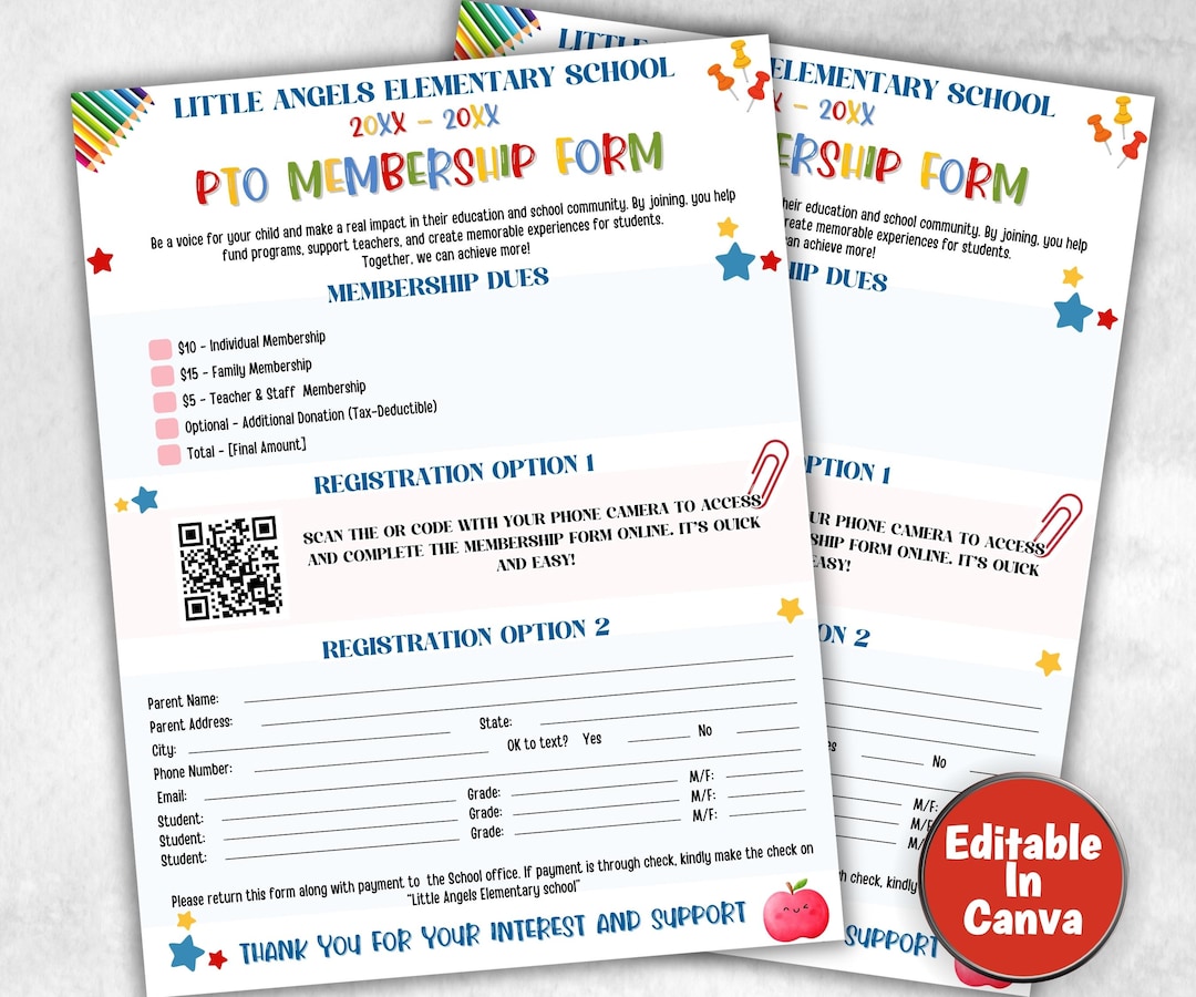 PTO PTA Membership Form Template, Editable Canva Design, Parent ...