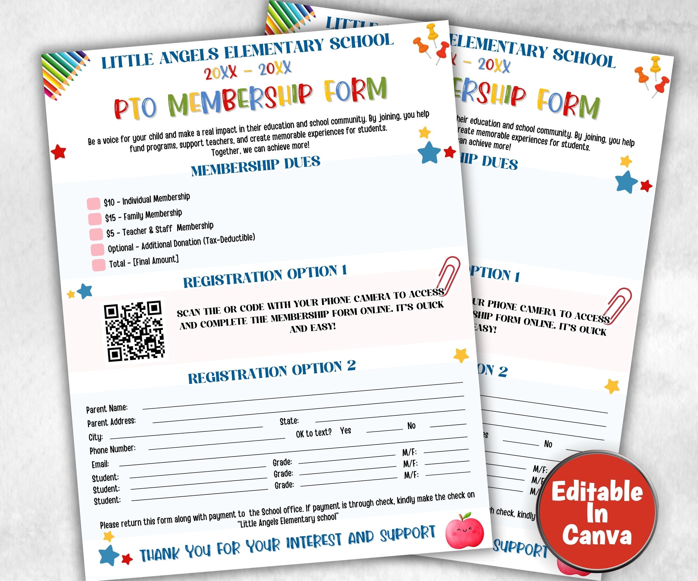 PTO PTA Membership Form Template, Editable Canva Design, Parent ...