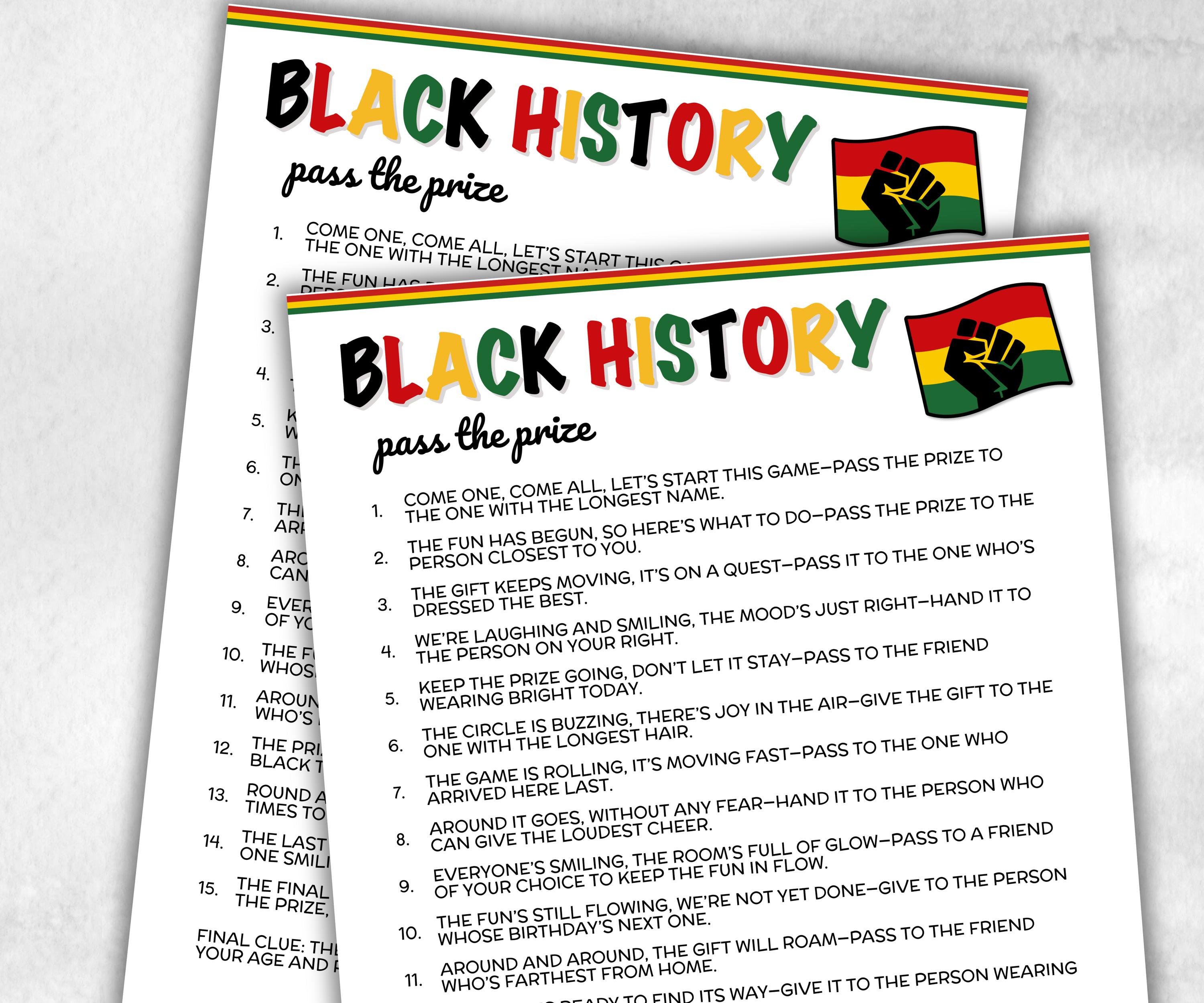 Black History Party Pass the Prize, Left Right Game, African American ...