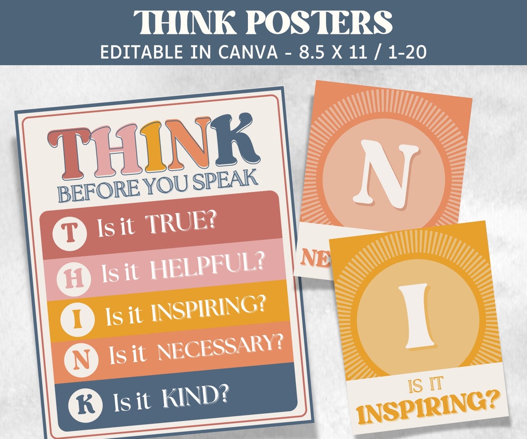 Classroom Think Posters, Therapy Office Decor, School Counselor, Think ...