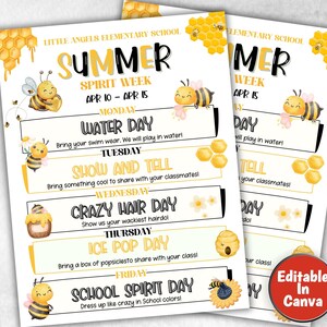 Editable Summer School Spirit Week Flyer, PTO Schedule, Summer ...