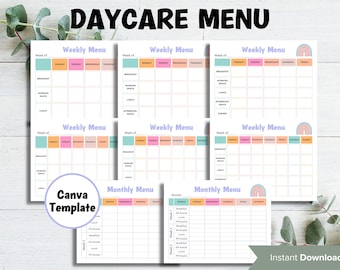 Home Daycare Weekly Menu Editable Weekly Meal Planner Preschool Menu ...