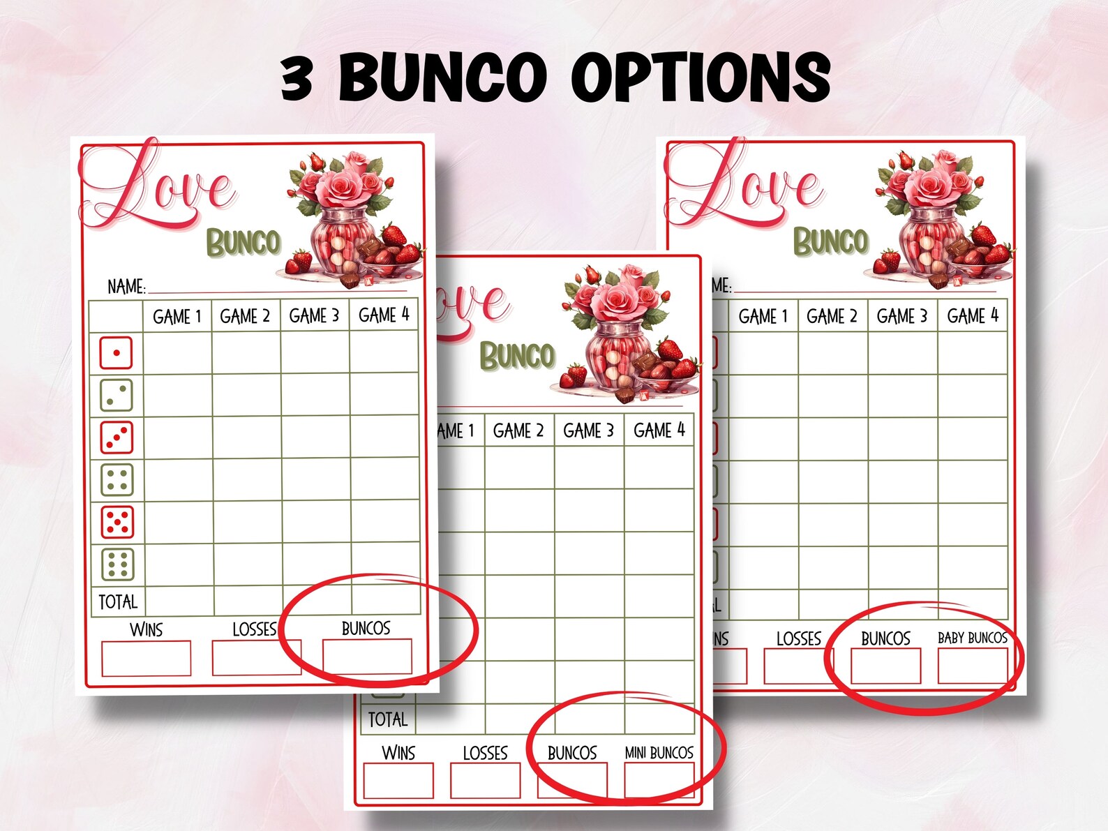 Love Bunco Score Sheet Template | Pink and Red Printable Bunco ...