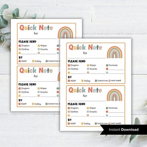 Printable Daycare Quick Note, Daycare Card, Daycare Folder ...