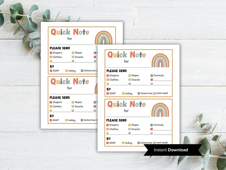 Printable Daycare Quick Note, Daycare Card, Daycare Folder ...