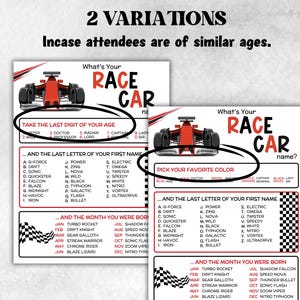 What is Your Race Car Name Printable Game, Office Party, Daycare Name ...