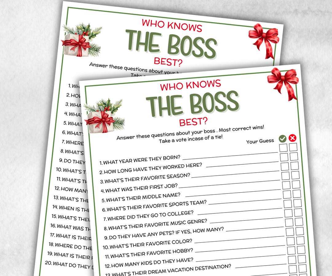 Who Knows the Boss Best, Office Party Game, Xmas Boss Day, Boss ...