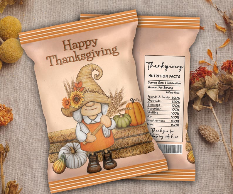 Editable Thanksgiving Chip Bag Wrapper, Thanksgiving Chip Bag, Chip Bag ...