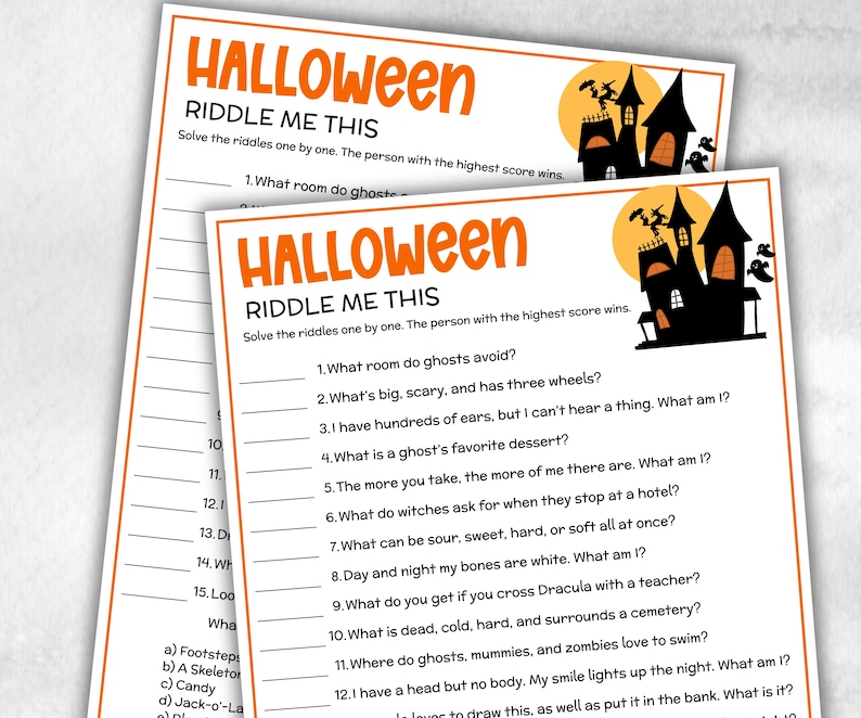 Halloween Riddles, Printable Activity, Party Game, Halloween Trivia ...