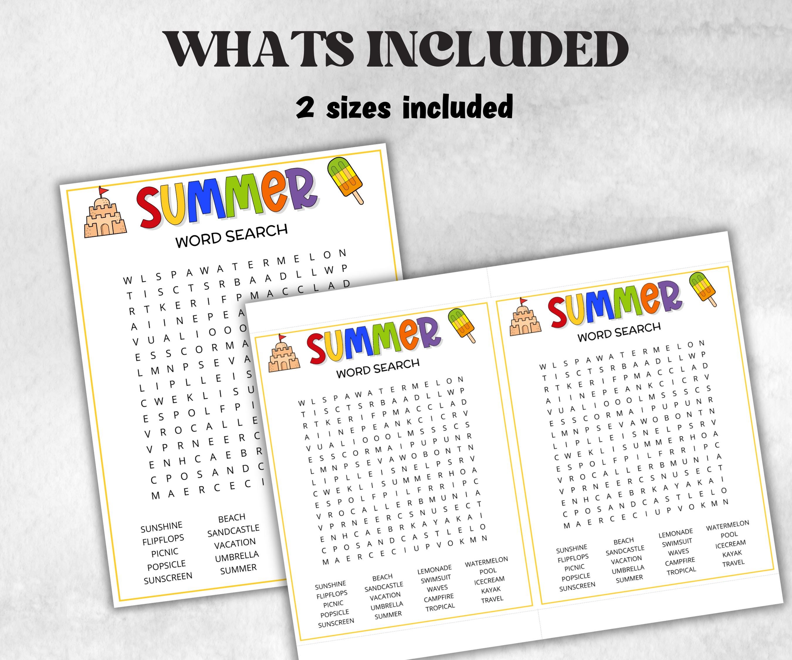 Summer Word Search, End of School Summer Activities, Summer Birthday ...
