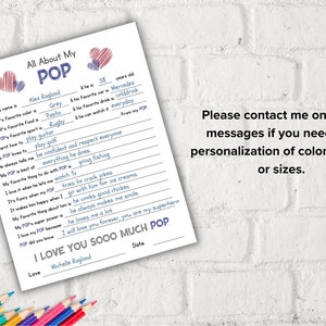 All About My Pops Fill in the Blank I Father's Day Gift I About Pop I ...