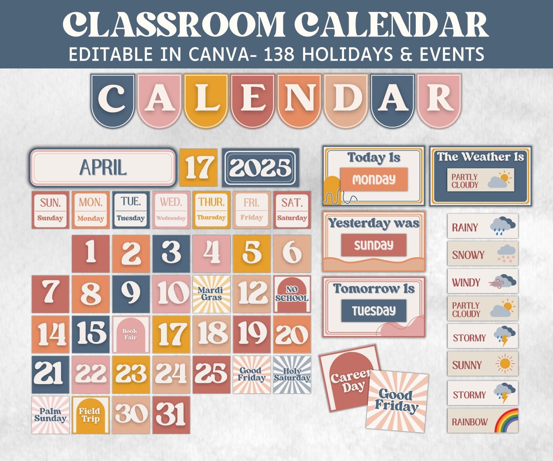 Classroom Calendar, Editable Calendar Display, Back to School, School ...