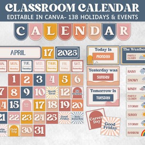 Classroom Calendar, Editable Calendar Display, Back to School, School ...