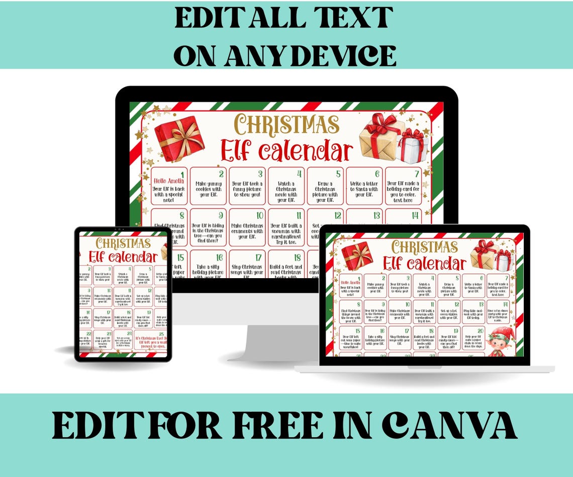 Kids Elf Advent Calendar, Christmas Planner, Christmas Elf Countdown ...