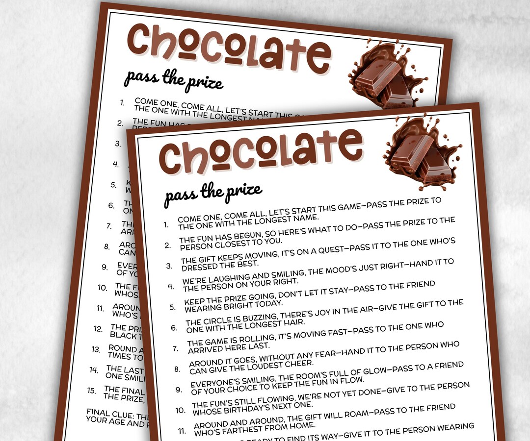 Chocolate Party Pass the Prize, Left Right Game, Chocolate Day ...