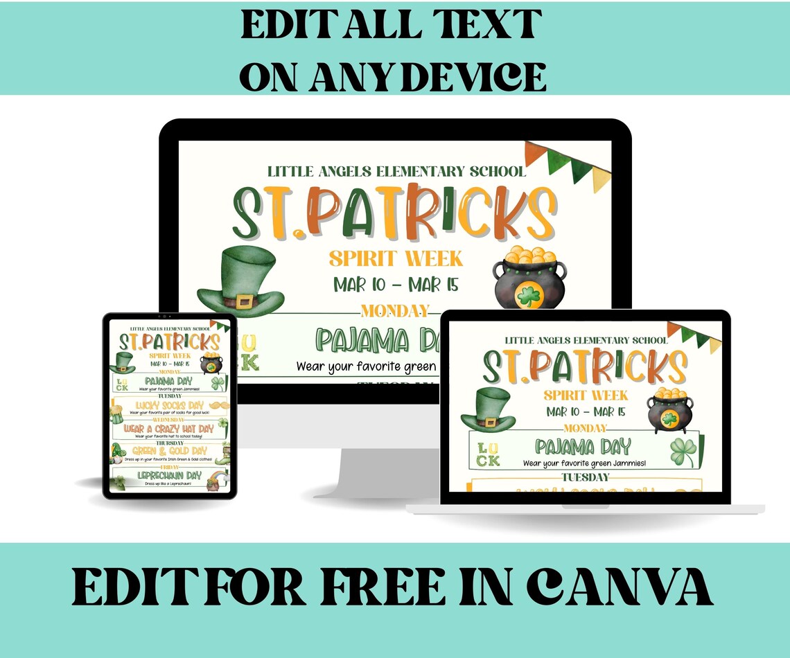 Customizable St.patricks School Spirit Week Flyer, PTO Schedule, March ...