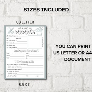 All About My Papaw Fill in the Blank I Father's Day Gift I Gift for ...