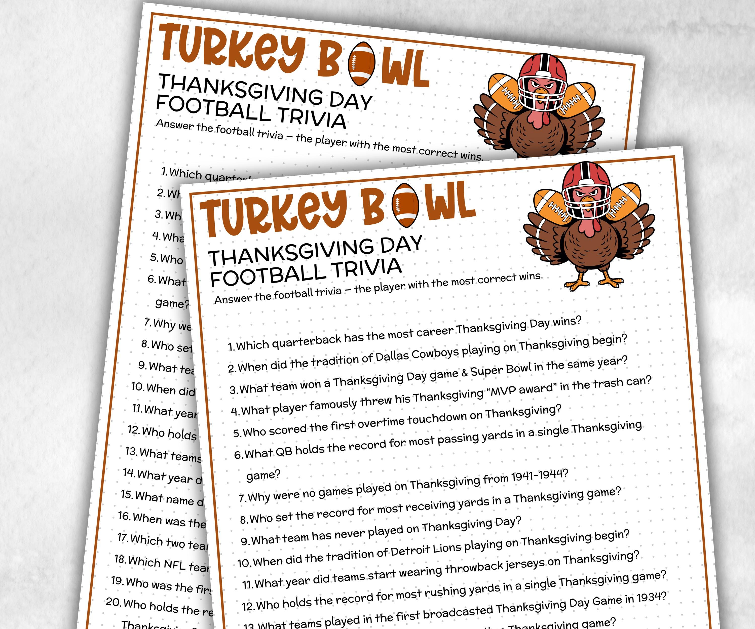 Turkey Bowl Thanksgiving Trivia, Printable Activity, Friendsgiving ...